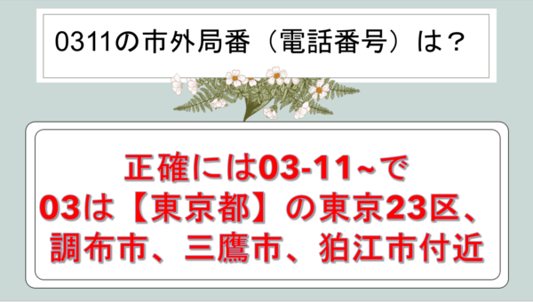 031の市外局番はどこ？0313や0311の地域【電話番号：迷惑電話？23区など東京？】｜白丸くん