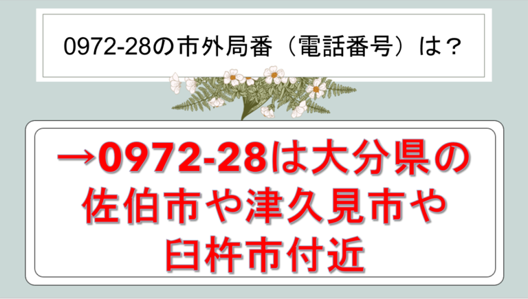 0972の市外局番はどこ？0972-82や-28はどこか（地域）？【電話番号：迷惑電話？佐伯市など大分？】｜白丸くん