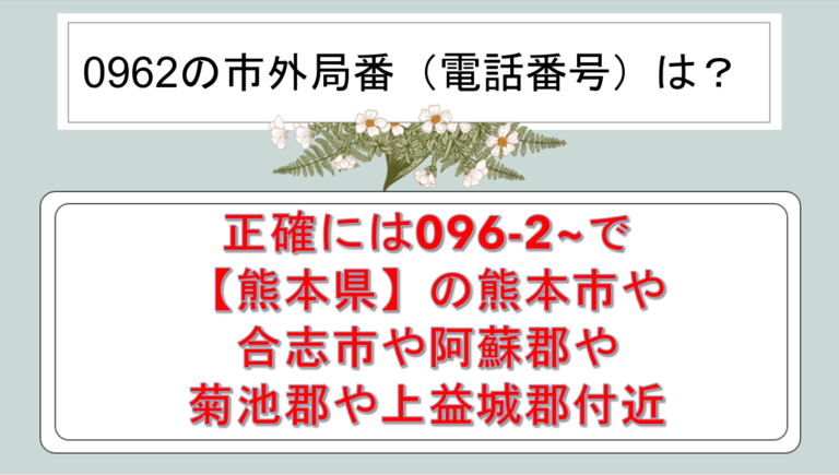0962や096-288の市外局番はどこ？096-285の地域【電話番号：迷惑電話？熊本市など熊本？】｜白丸くん